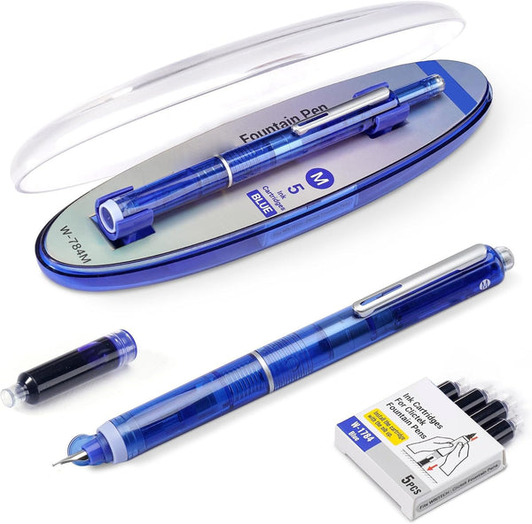 🖊️Fountain Pen Retractable:0.38mm Blue&Black Ink Transparent Barrel In ...